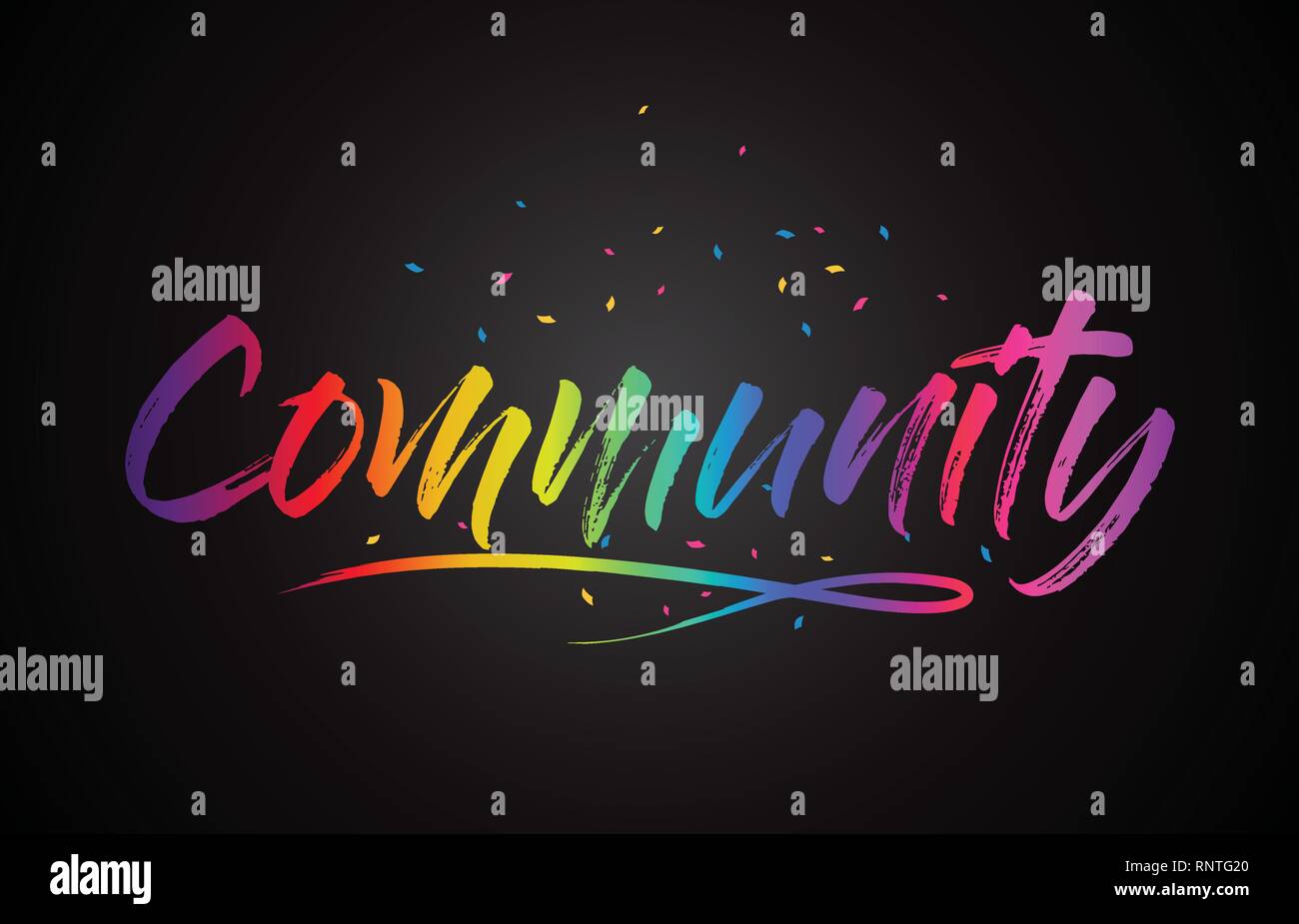 Community Word Text with Handwritten Rainbow Vibrant Colors and ...