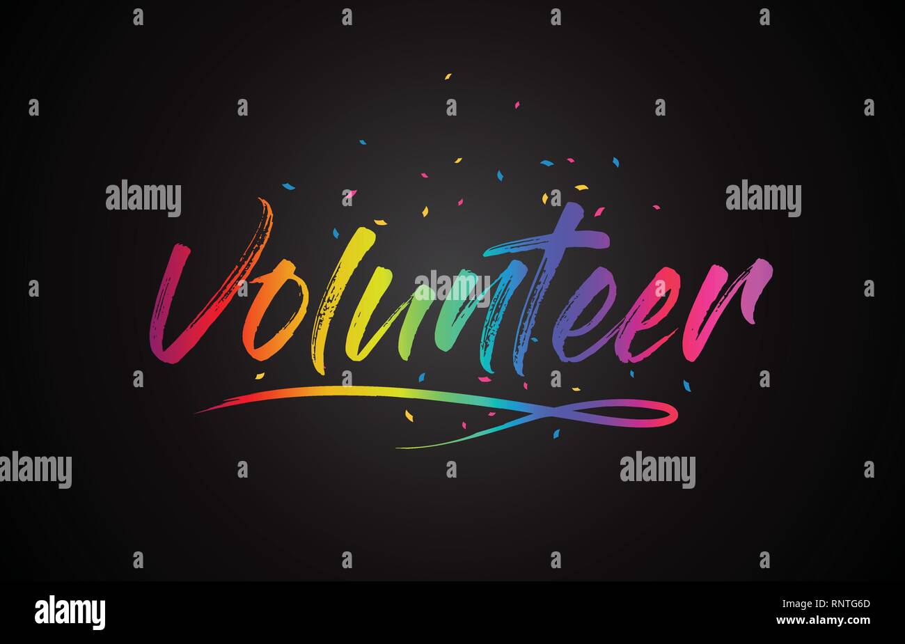 Volunteer Word Text with Handwritten Rainbow Vibrant Colors and ...
