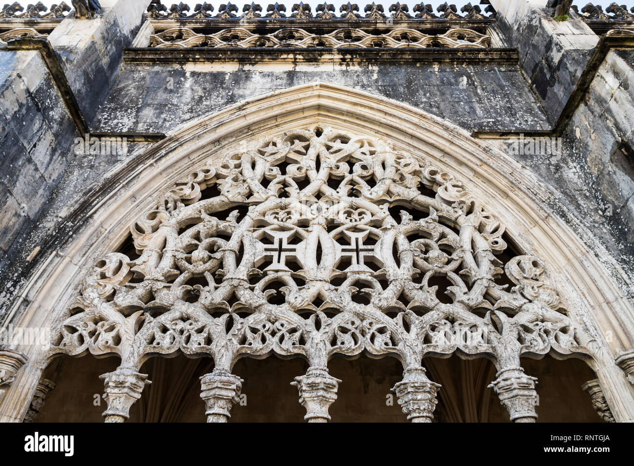 Batalha, Portugal. Manueline flamboyant gothic carved windows in the ...