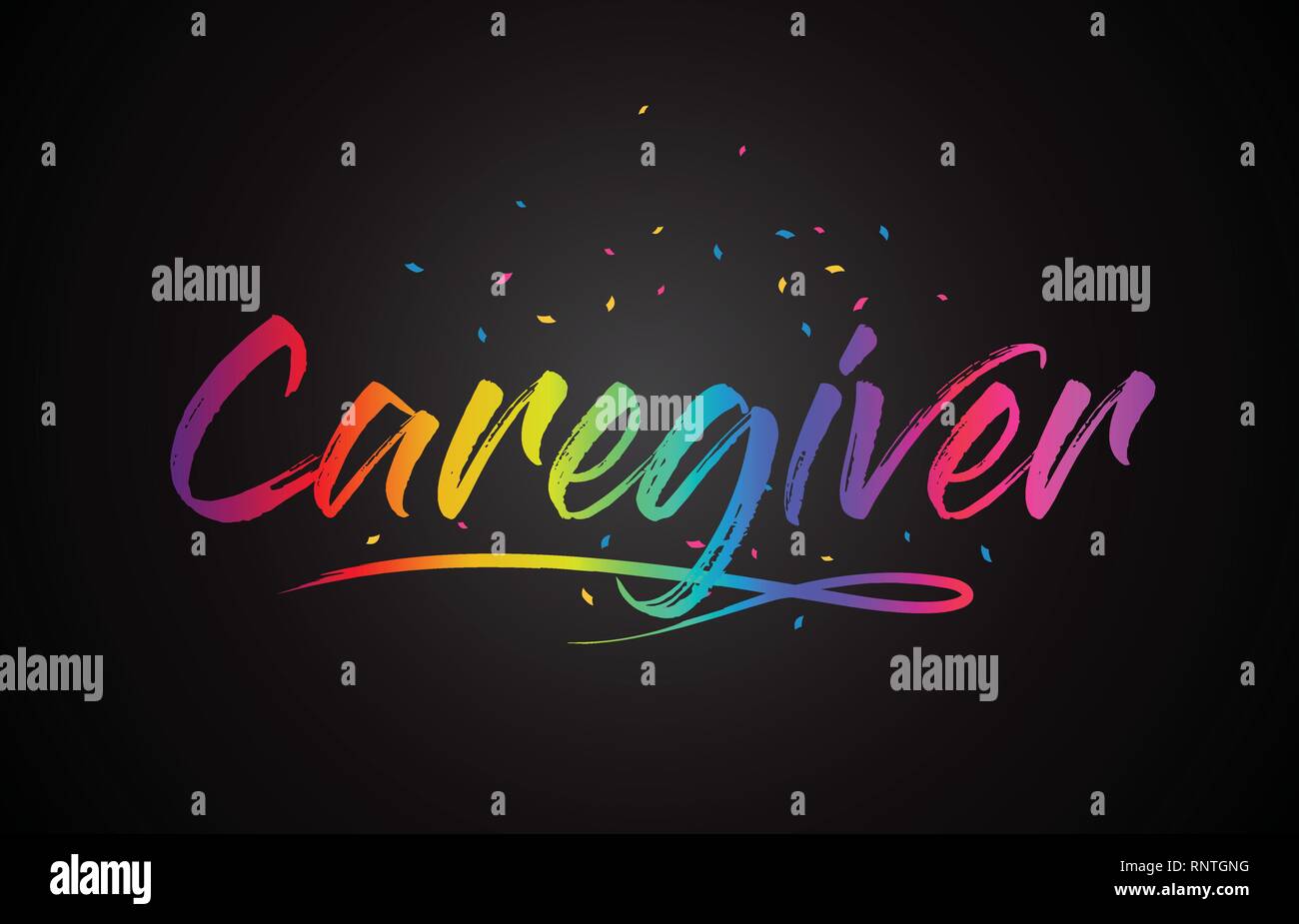 Caregiver Word Text with Handwritten Rainbow Vibrant Colors and ...