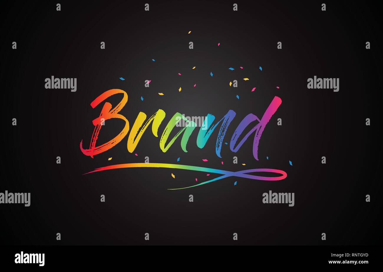 Brand Word Text with Handwritten Rainbow Vibrant Colors and Confetti ...
