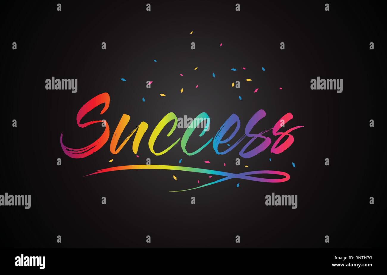 Success Word Text with Handwritten Rainbow Vibrant Colors and Confetti ...