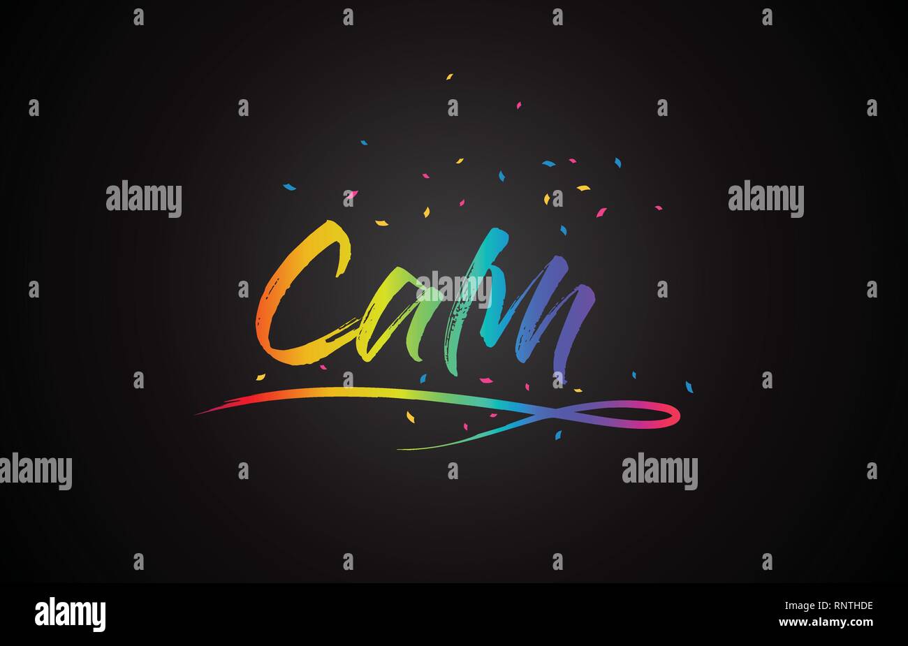 Calm Word Text with Handwritten Rainbow Vibrant Colors and Confetti ...