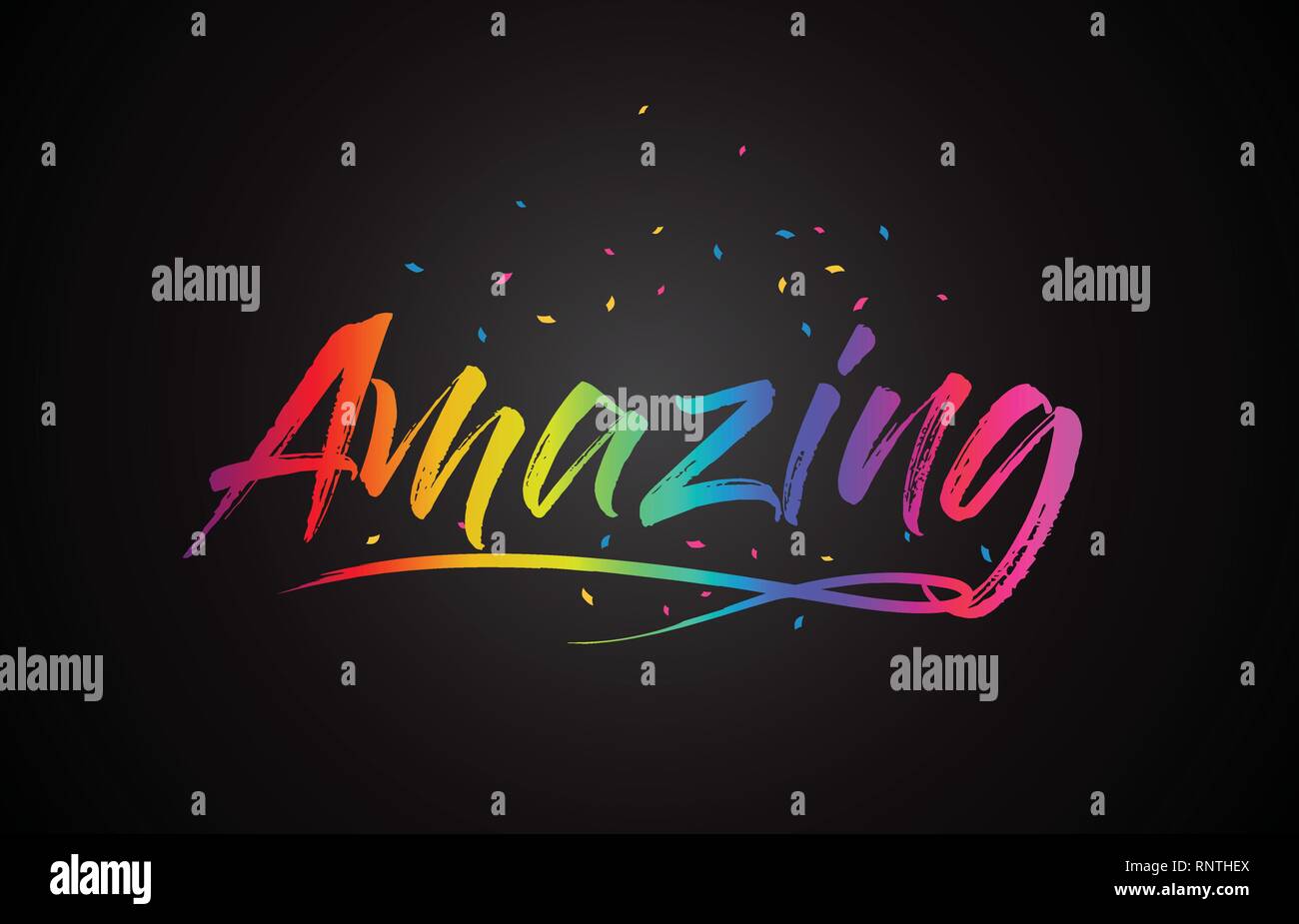 Amazing Word Text with Handwritten Rainbow Vibrant Colors and Confetti ...