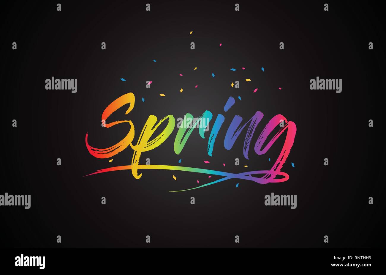 Spring Word Text with Handwritten Rainbow Vibrant Colors and Confetti ...