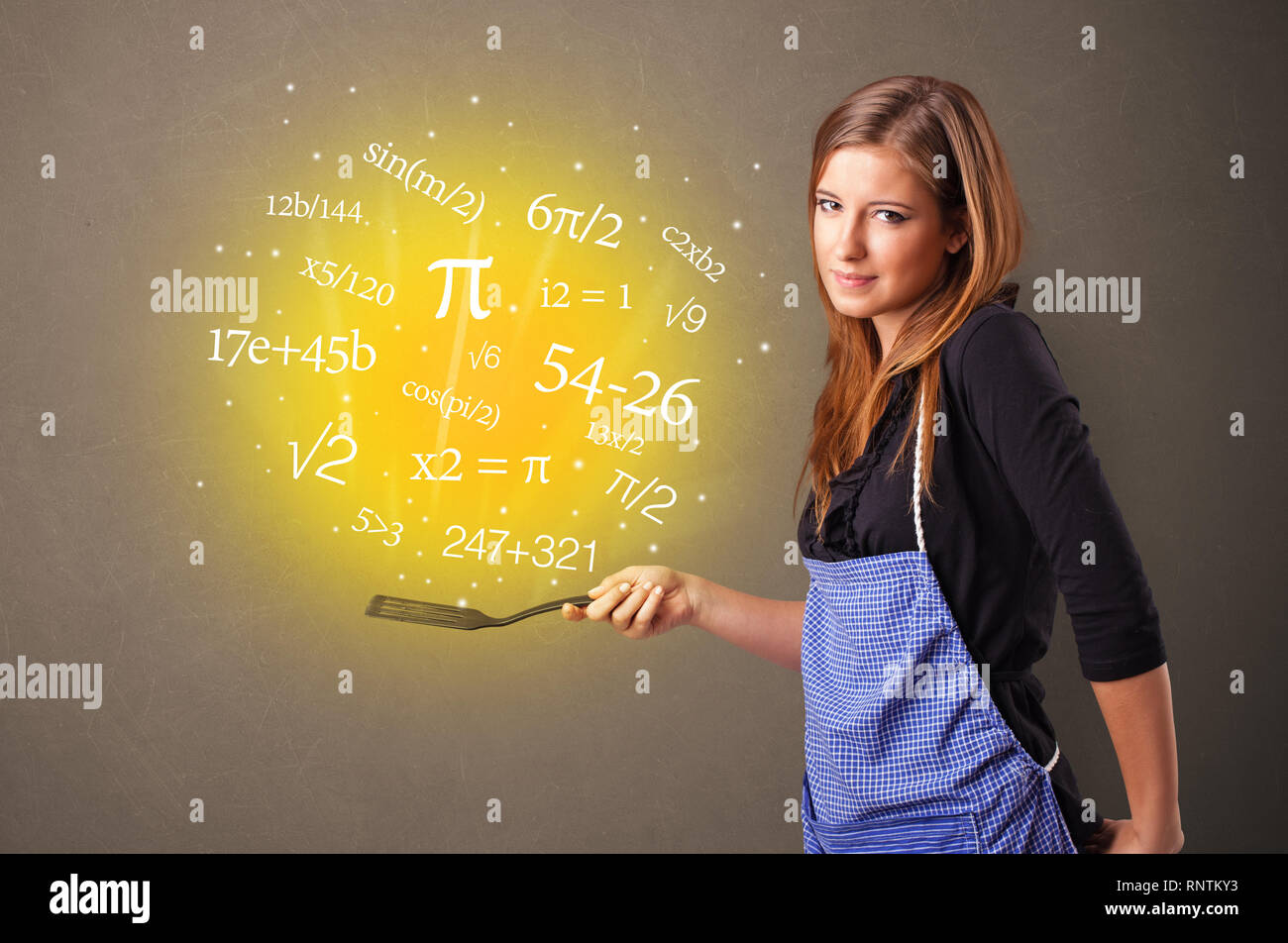 Person cooking numbers and mathematical staffs Stock Photo - Alamy