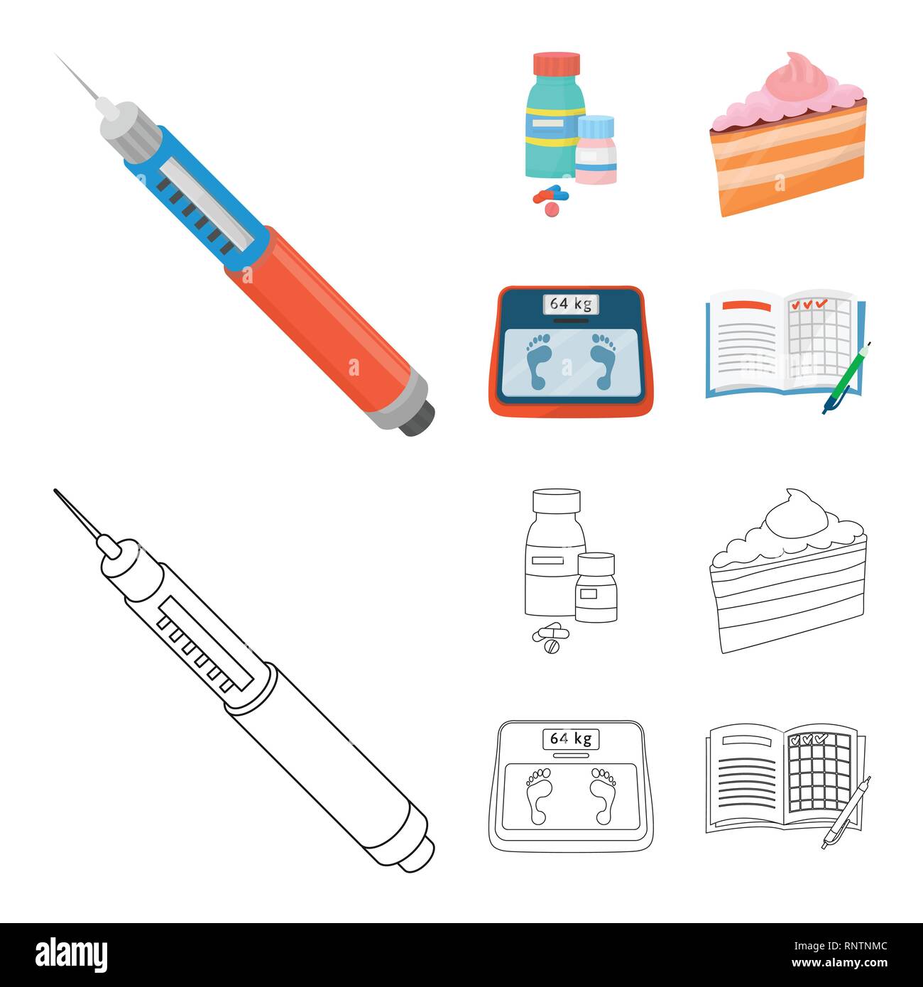 insulin,bottle,piece,Libra,notepad,injection,pill,pie,balance,notebook ...