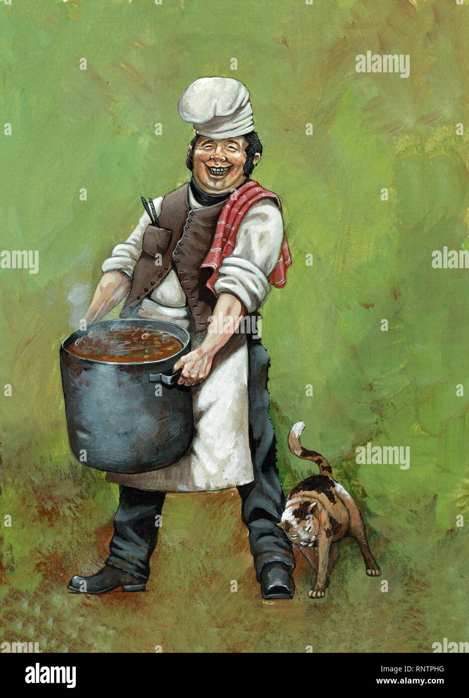 French cook with cat. Napoleonic Wars. Acrylic illustration Stock Photo ...