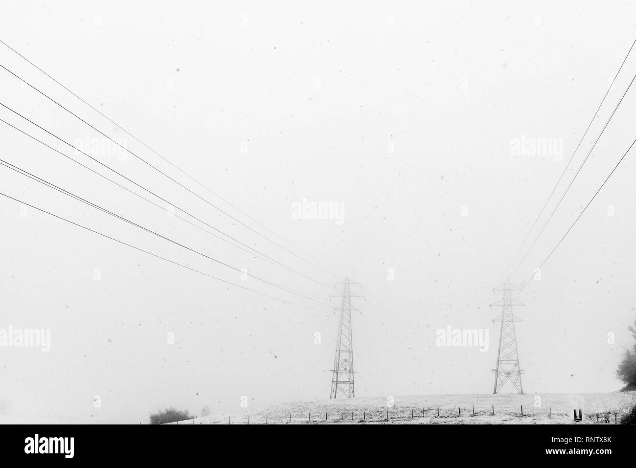 Landscape view power lines Black and White Stock Photos & Images - Alamy