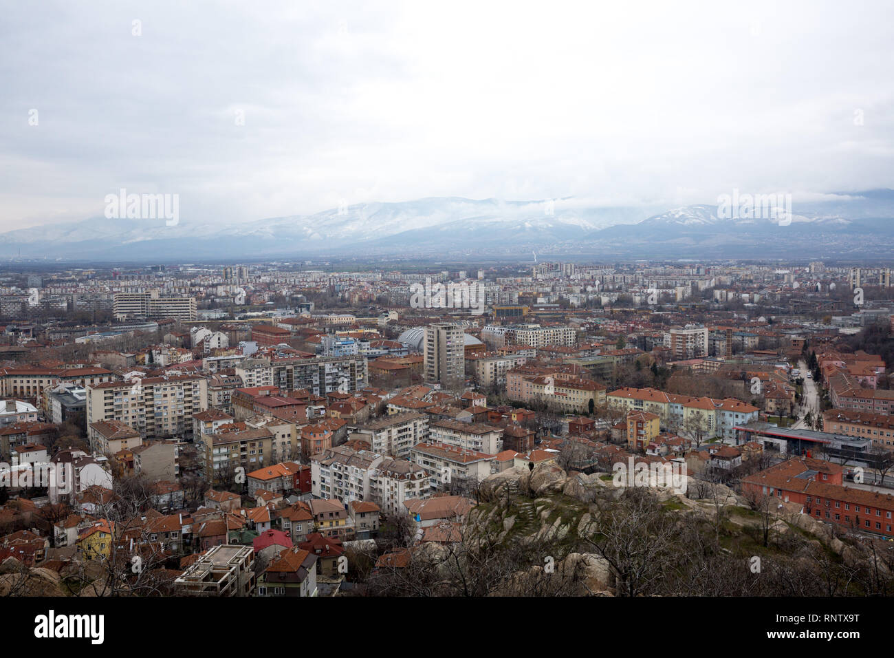 A view from Plovdiv, Bulgaria also known as the City of the Seven Hills ...