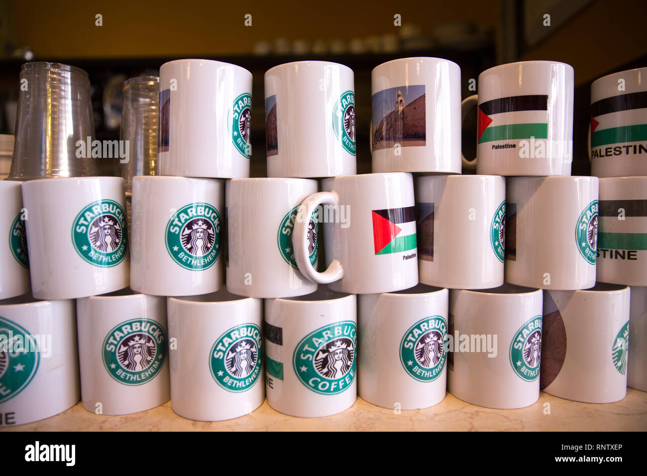 A fake Starbucks located in Bethlehem, West Bank, Palestine created to ...