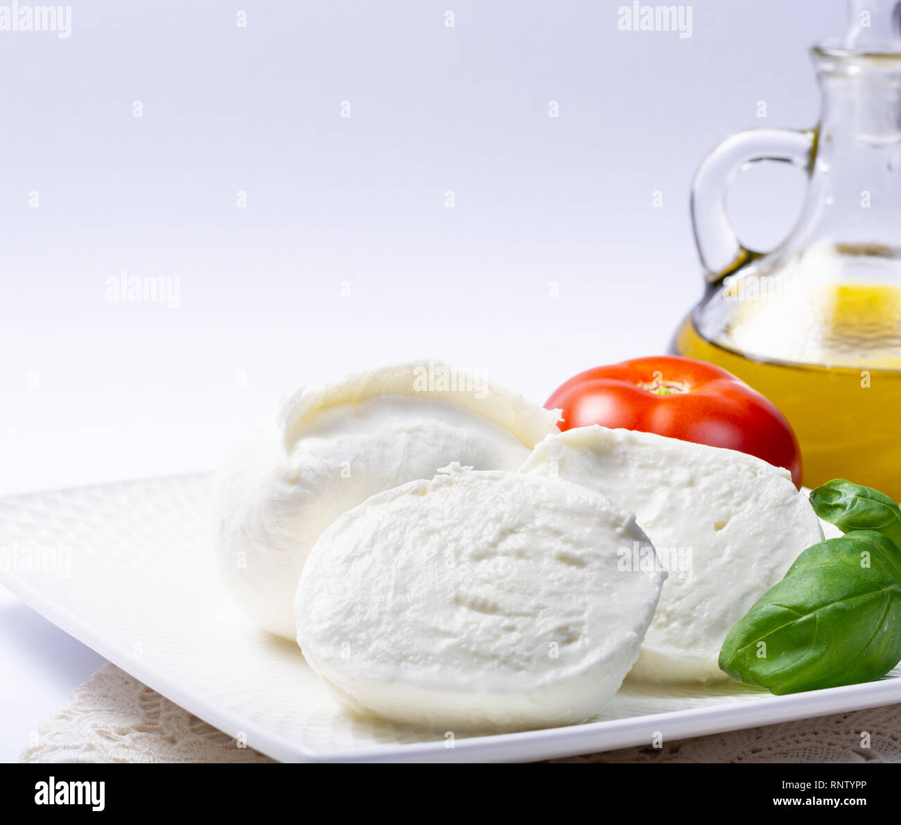 Soft white Italian cheese Mozzarella buffalo served with fresh tomato ...