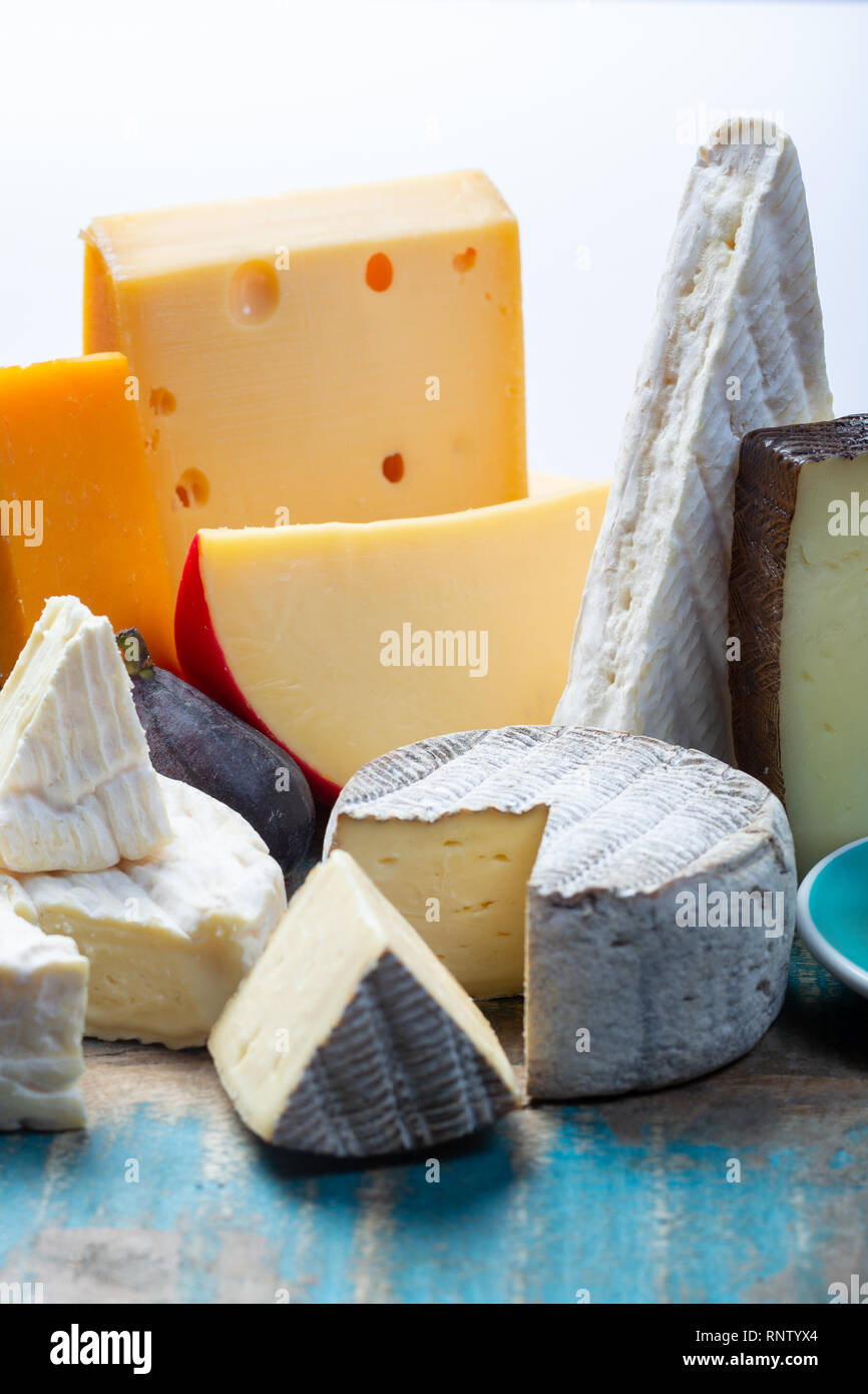 Famous European cheeses in assortment, Dutch red ball Edam and old ...