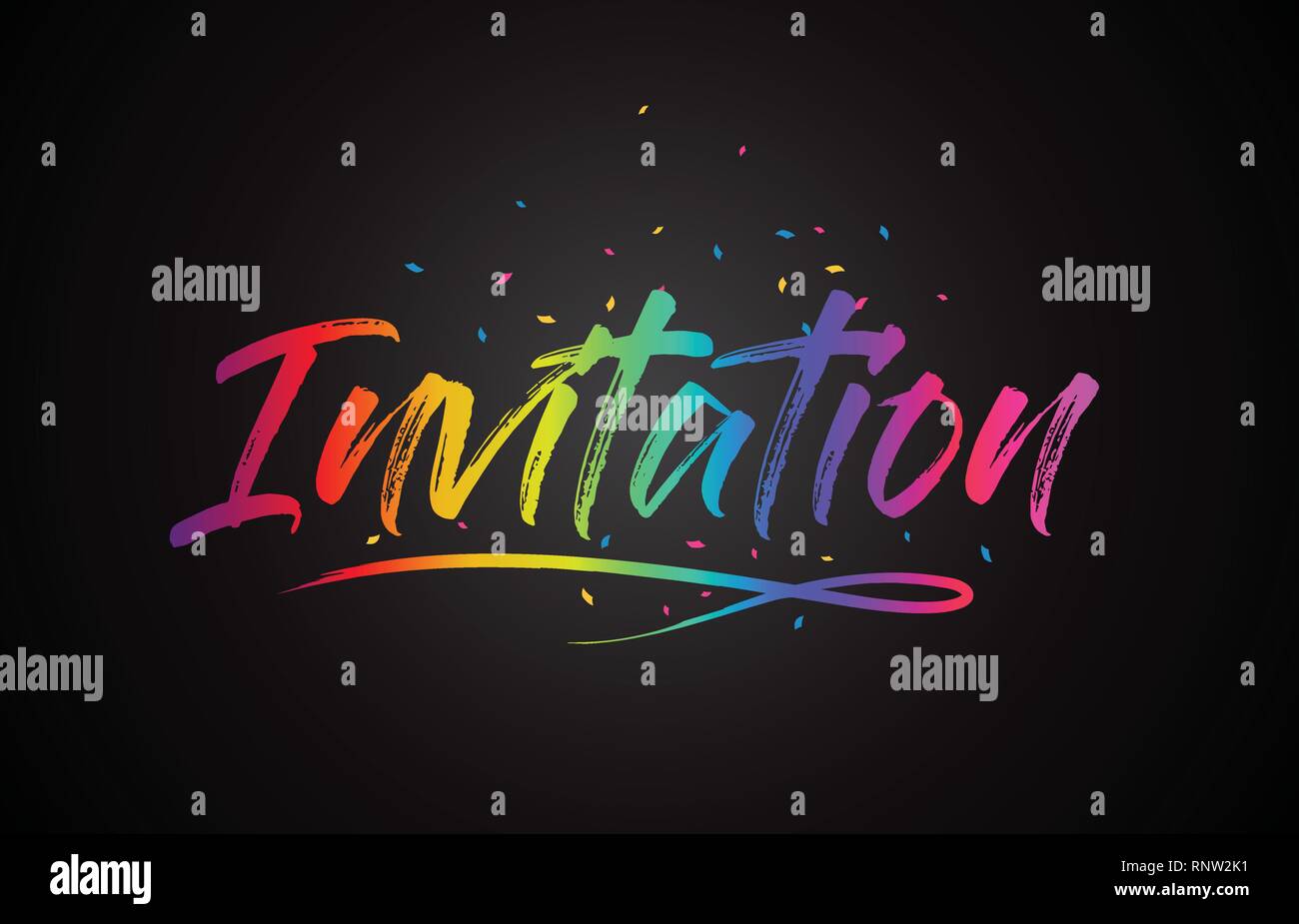 Invitation Word Text with Handwritten Rainbow Vibrant Colors and ...