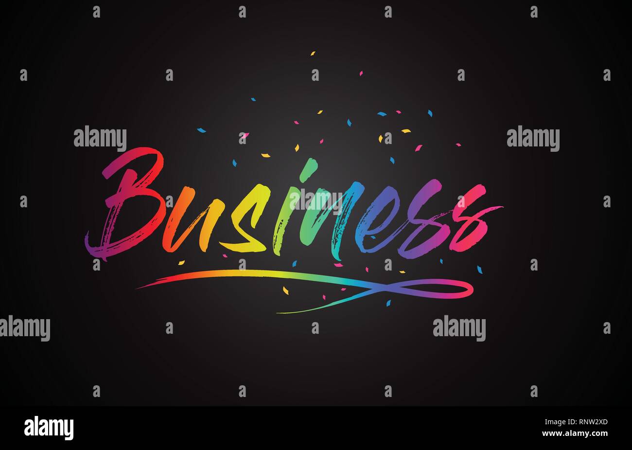 Business Word Text with Handwritten Rainbow Vibrant Colors and Confetti ...