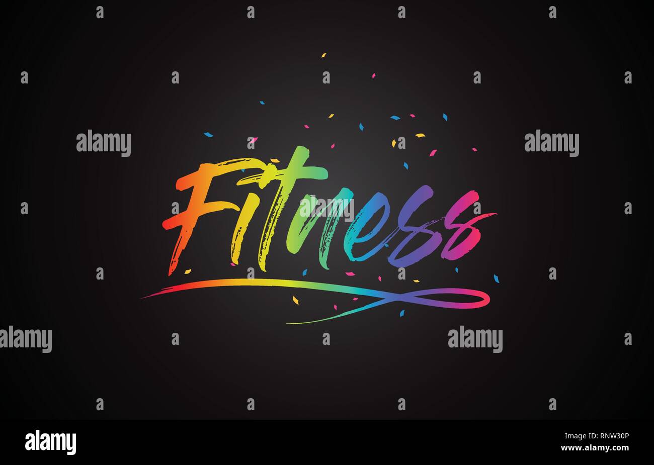 Fitness Word Text with Handwritten Rainbow Vibrant Colors and Confetti ...
