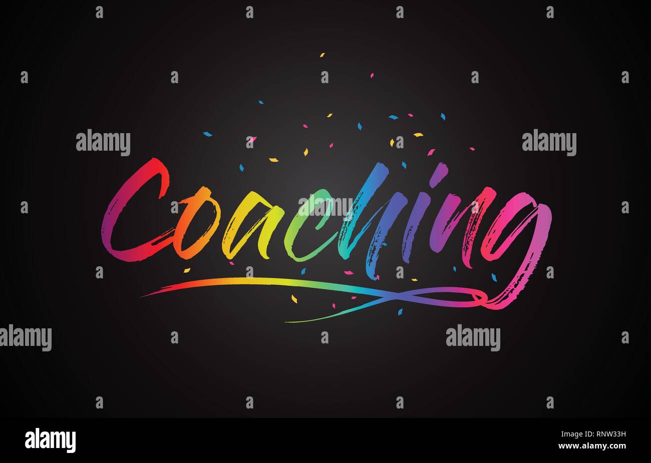 Coaching Word Text with Handwritten Rainbow Vibrant Colors and Confetti ...