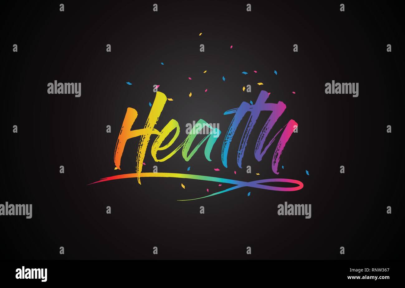 Health Word Text with Handwritten Rainbow Vibrant Colors and Confetti ...