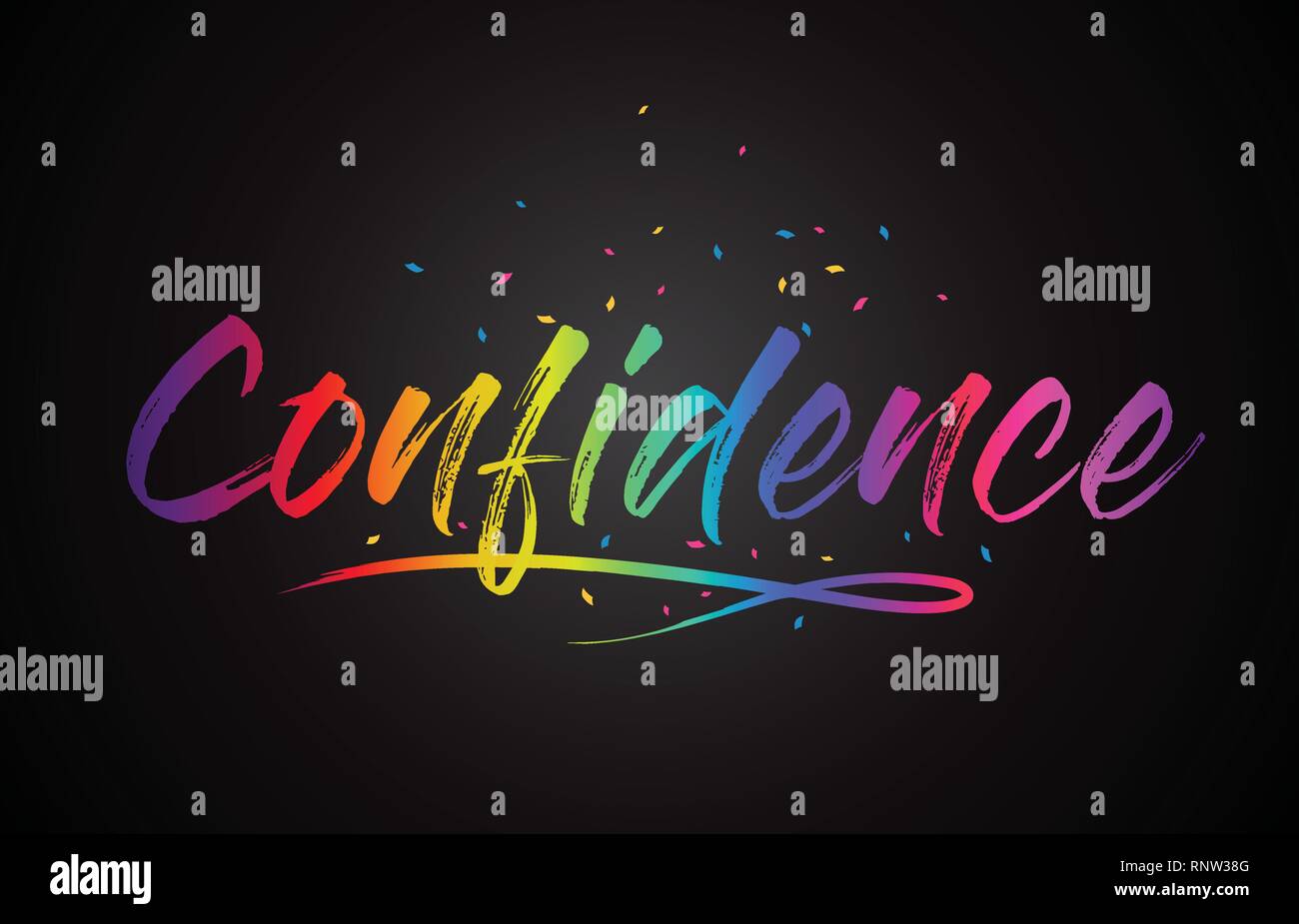 Confidence Word Text with Handwritten Rainbow Vibrant Colors and ...