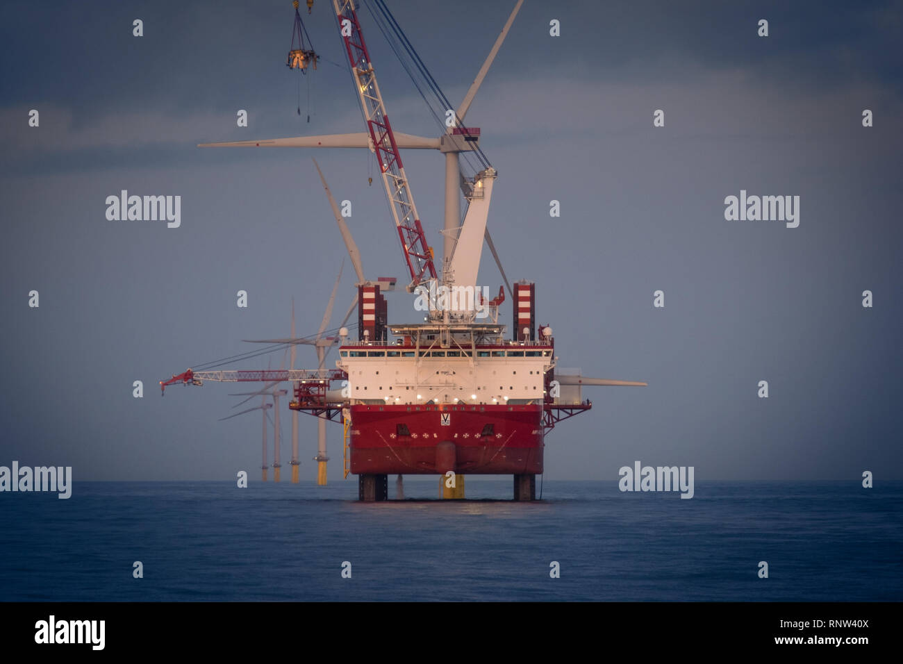 The wind turbine installation and maintenance jack-up vessel conducting ...