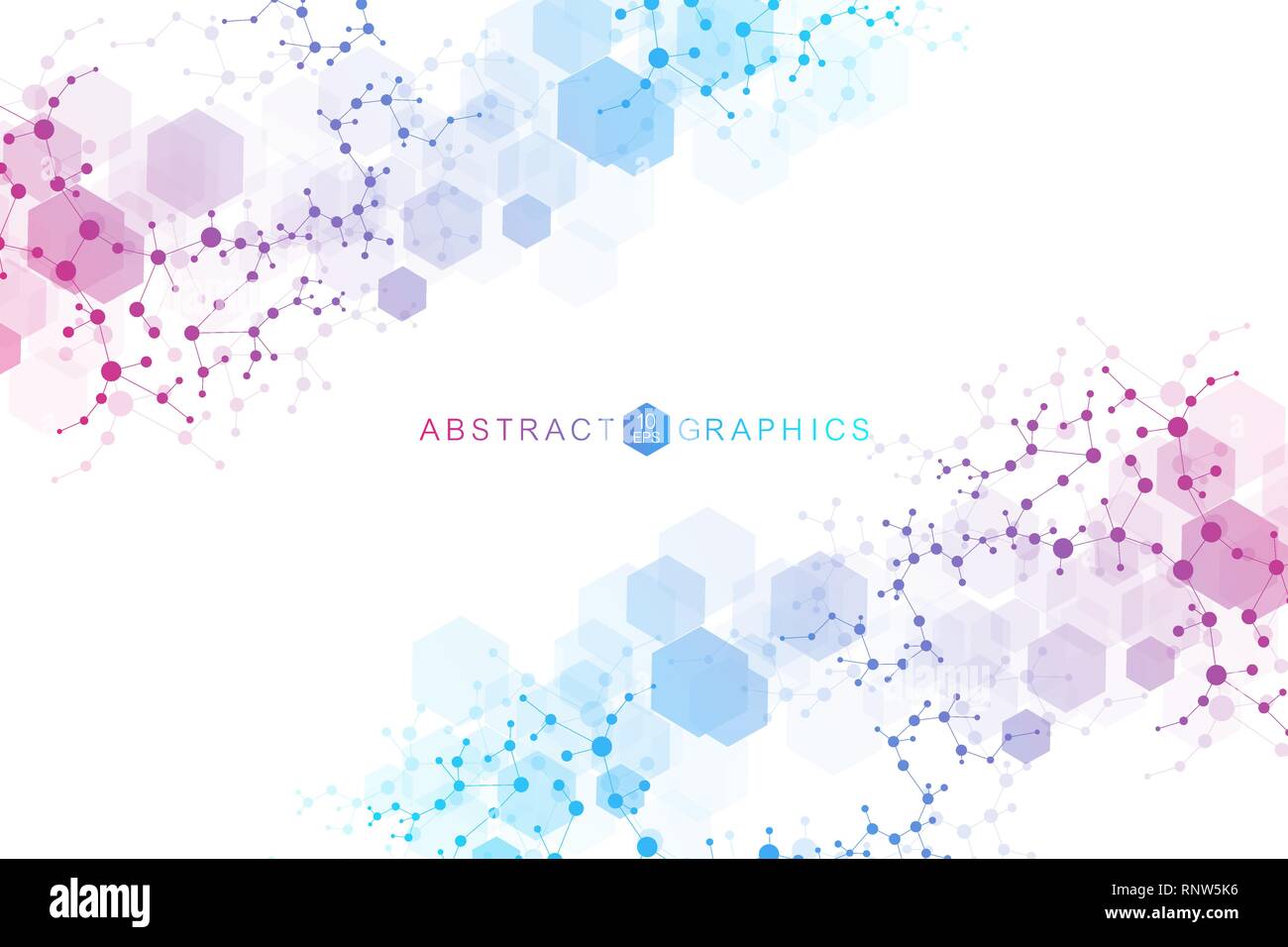 Science network pattern, connecting lines and dots. Technology hexagons ...