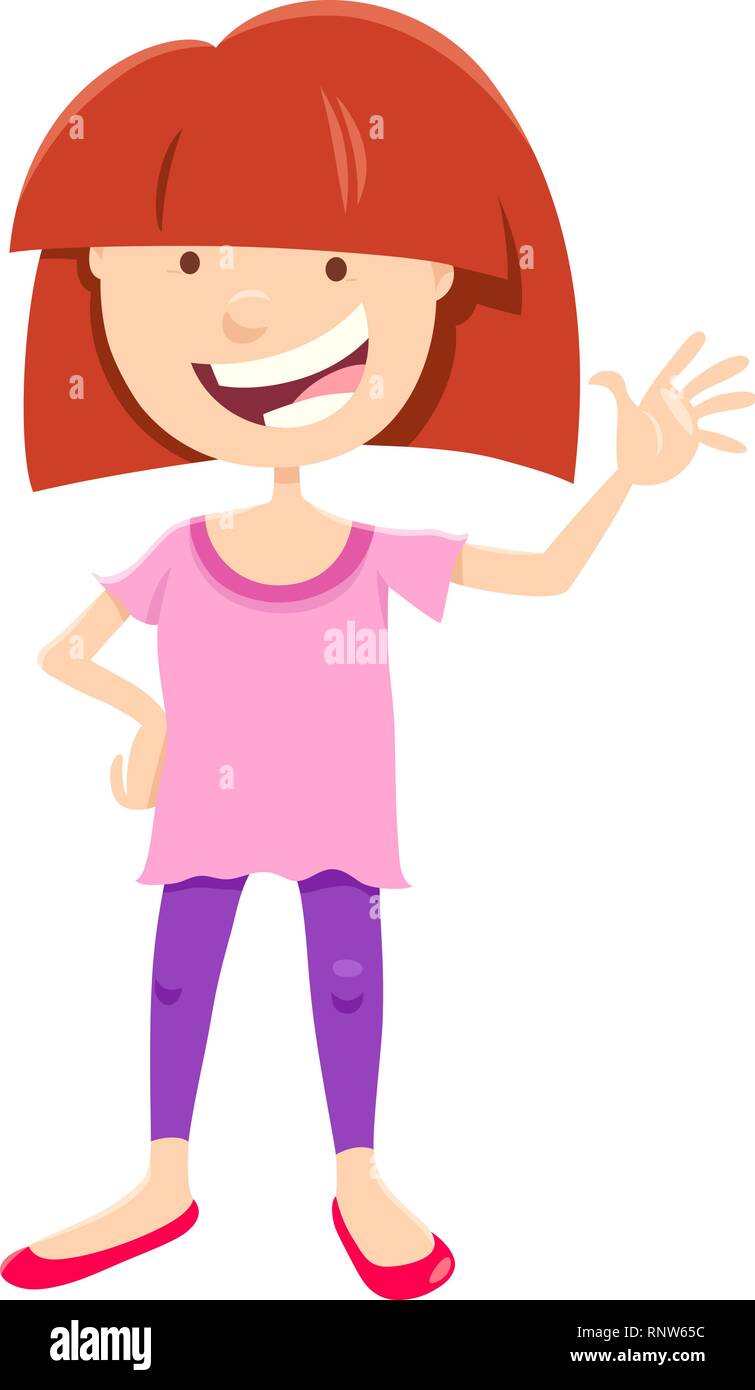 Cartoon Illustration of Smiling Girl Kid or Teen Character Stock Vector ...