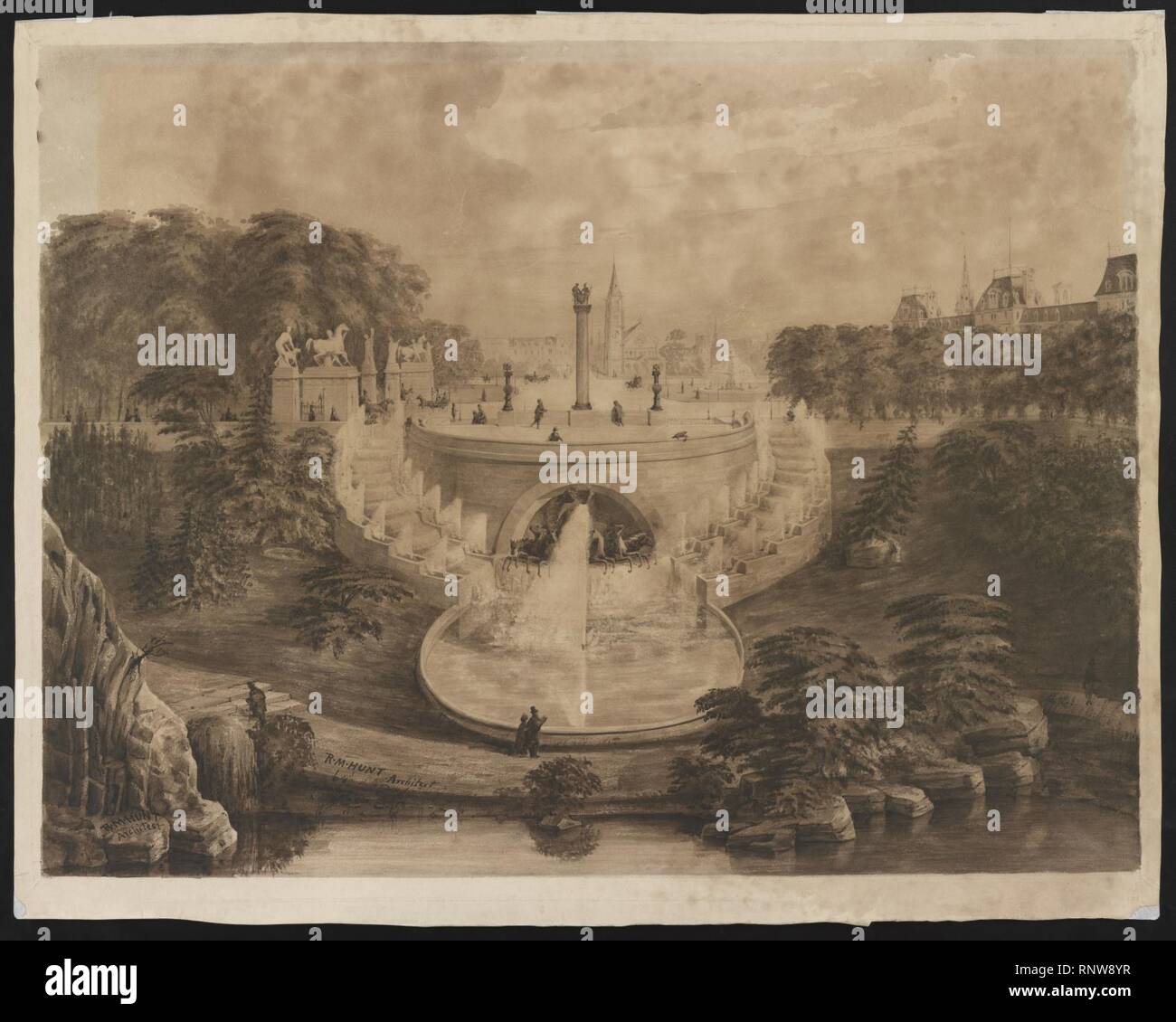 Central Park, New York, New York. Gate and fountain design) - R.M. Hunt ...