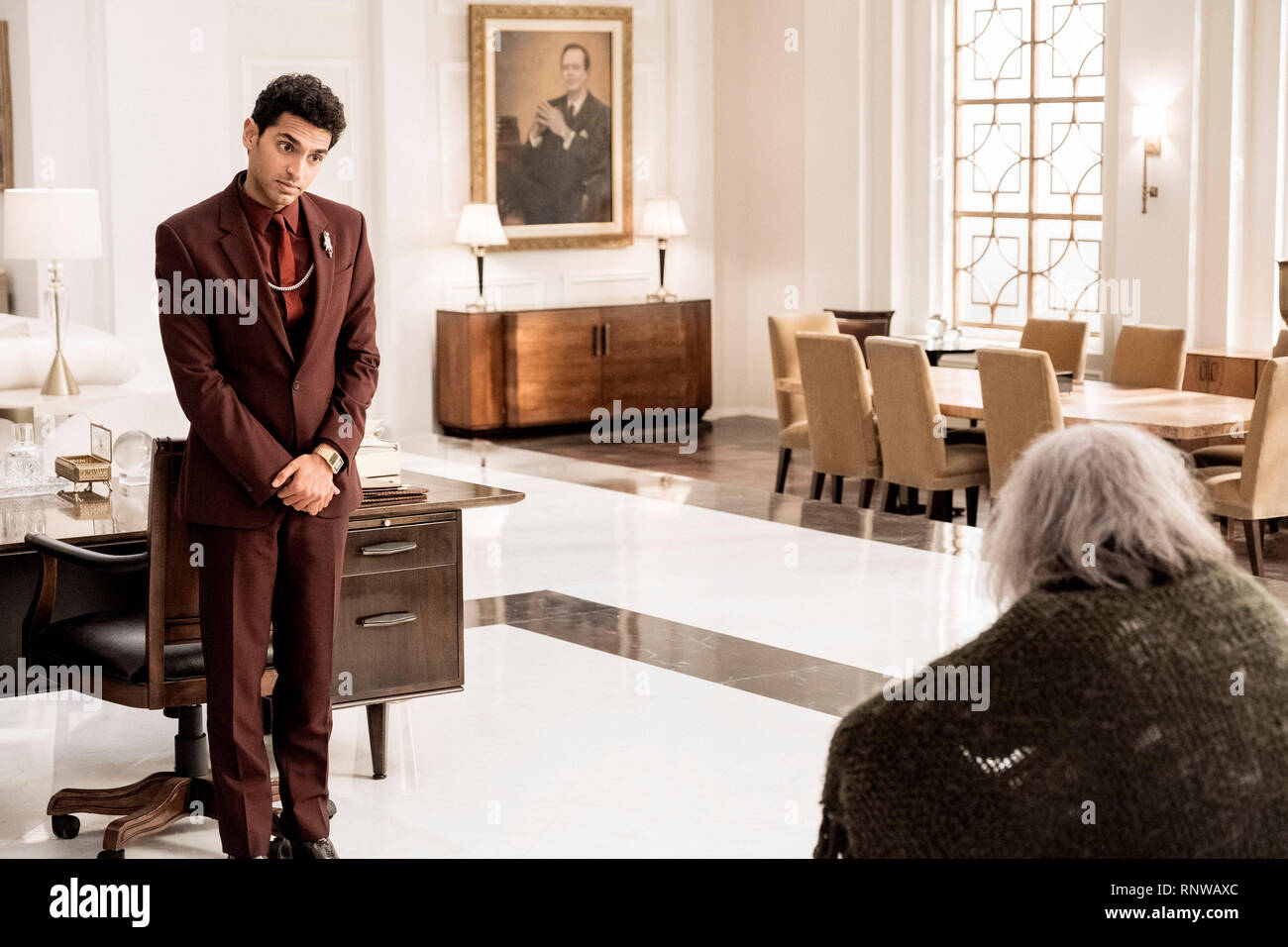 MIRACLE WORKERS, from left: Karan Soni, Steve Buscemi (back to camera ...
