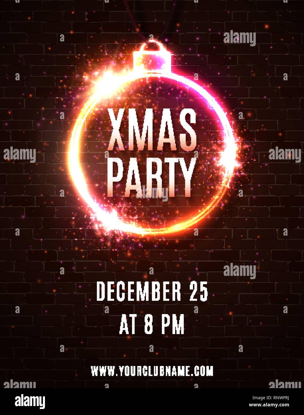 Neon light Xmas Party poster template Stock Vector Image & Art - Alamy