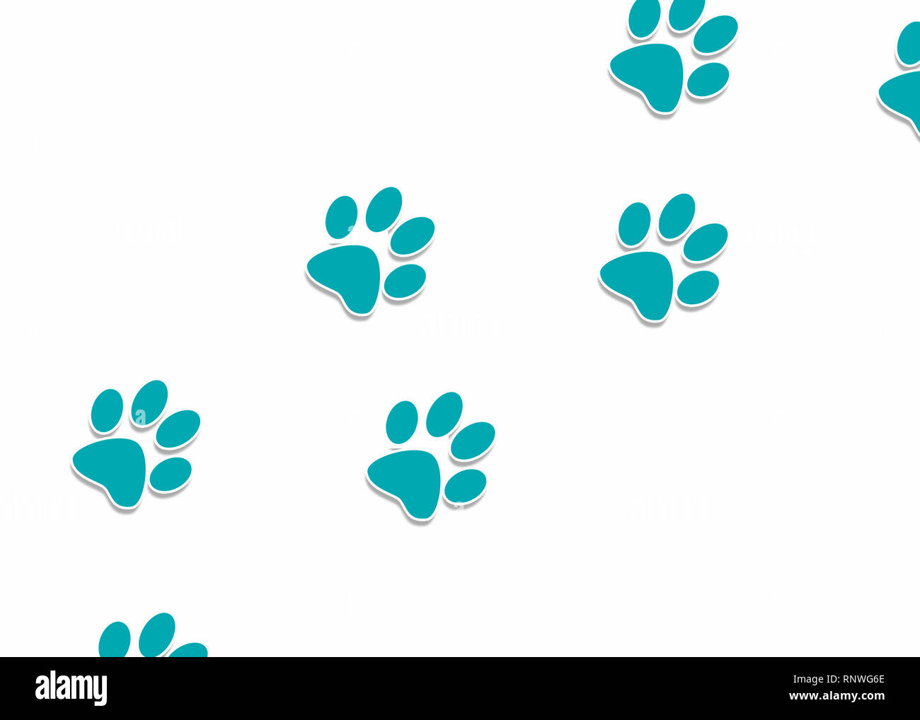 Blue dog footprints in white background illustration. Dog steps trail ...