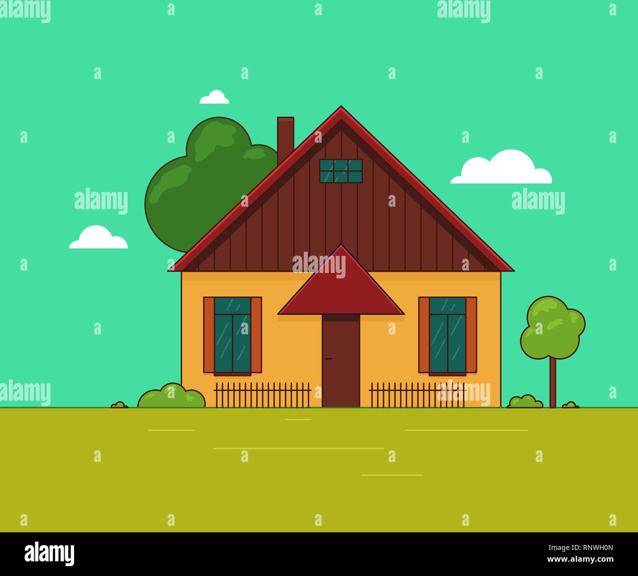 Vector illustration of a little house. Landscape architecture Stock ...