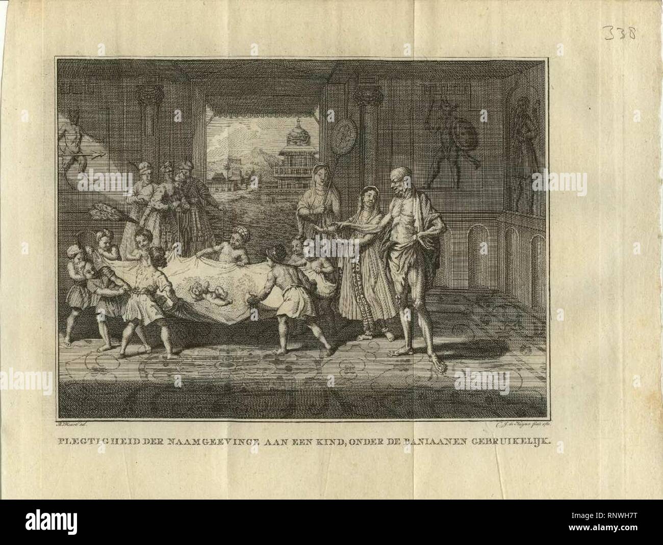 Ceremony of the name-giving of a child, as used by the Banians, India ...