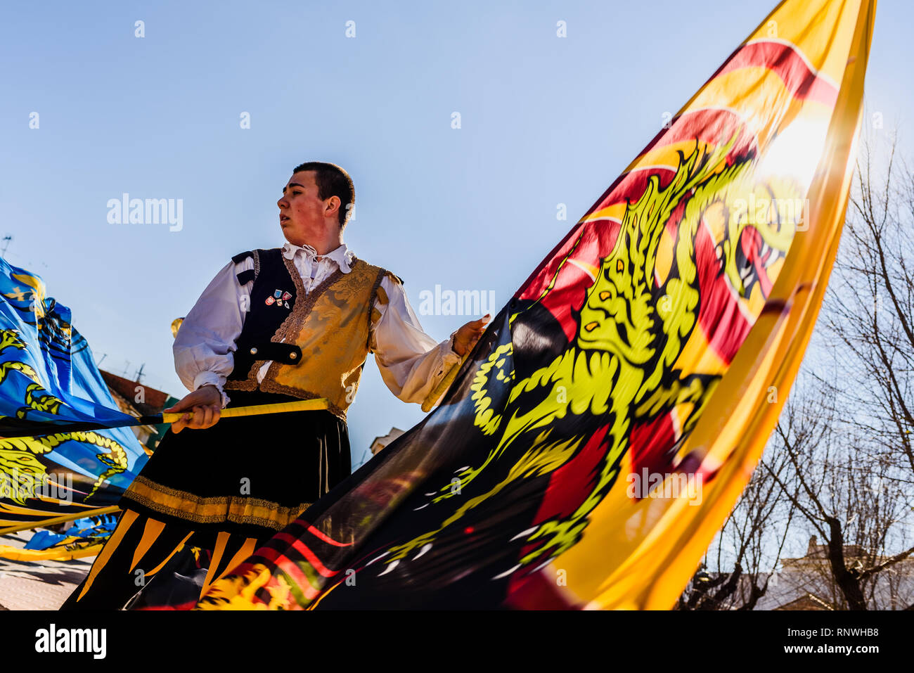 Valencia, Spain- January 27, 2019: Italian Flags-wavers, Sbandieratori ...