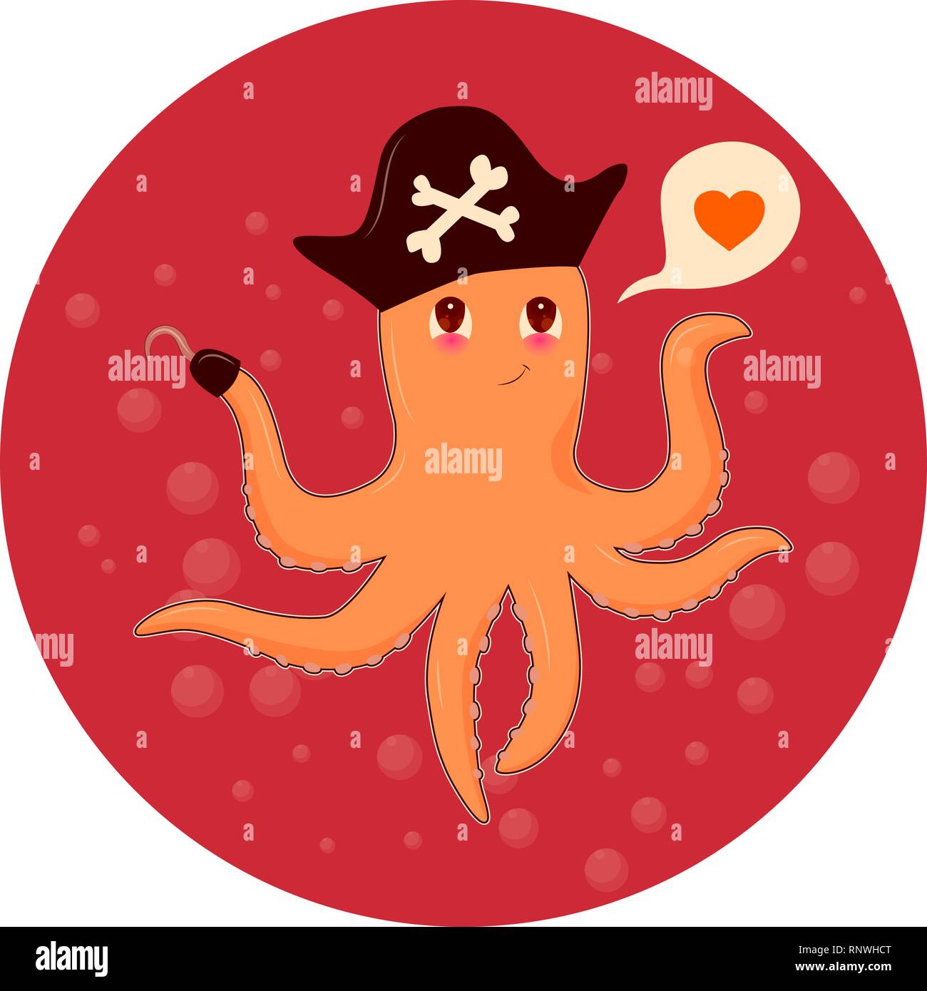 Cute cartoon octopus over water. Animal vector illustration Stock ...