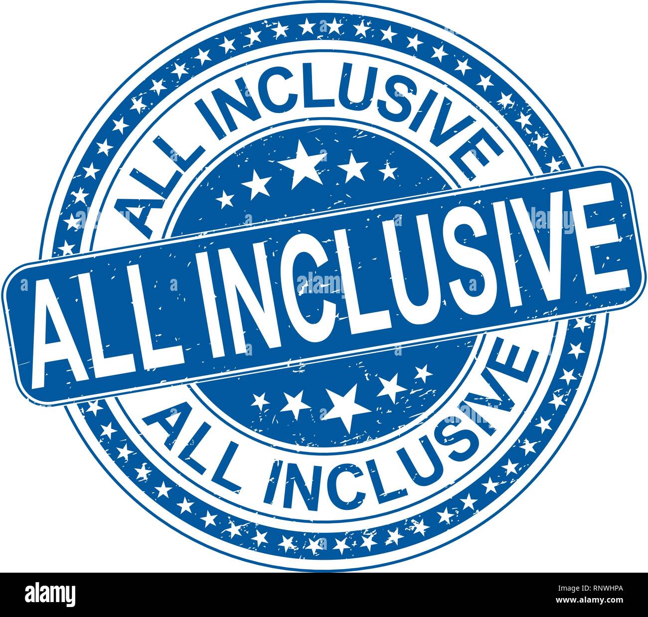 all inclusive round blue rubber stamp grungy illustration Stock Vector ...