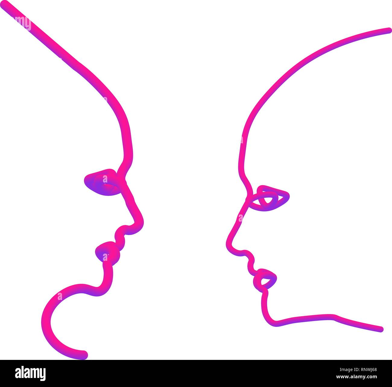 Two people silhouettes drawn with one line. Simple vector illustration ...