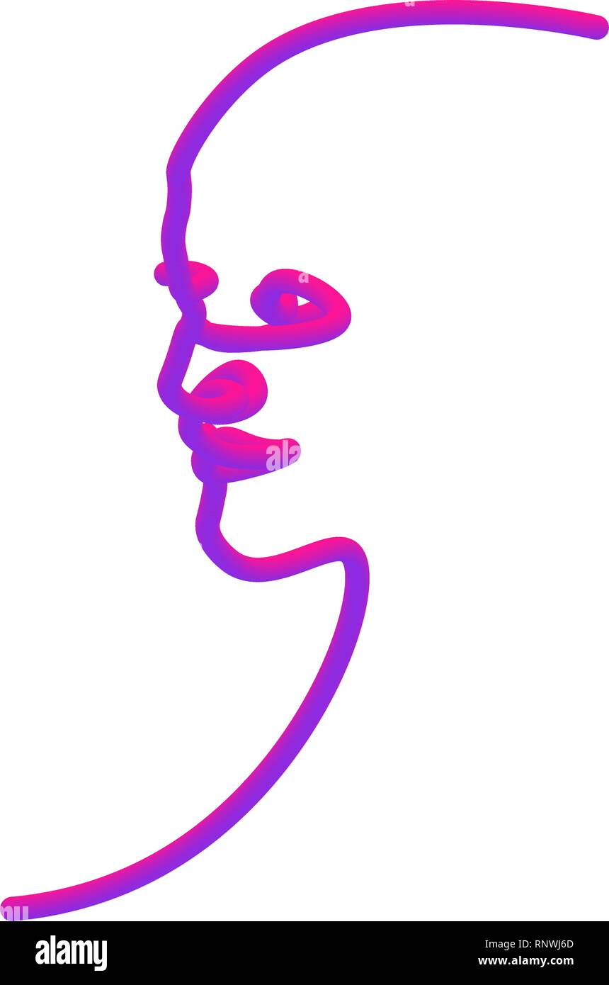 Man of one line. Vector illustration of a black man face on a white ...