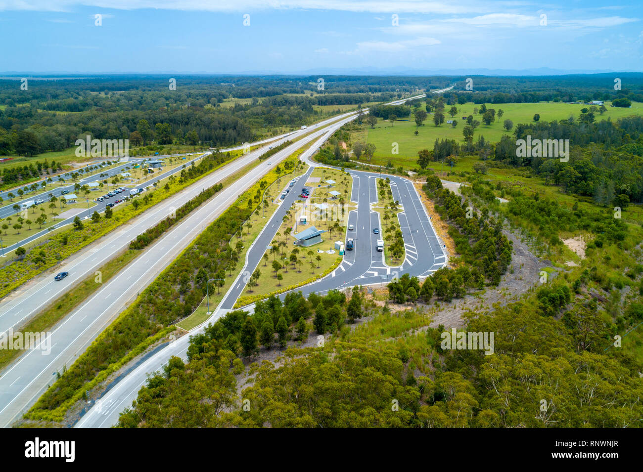 Aerial view highway rest area hi-res stock photography and images - Alamy