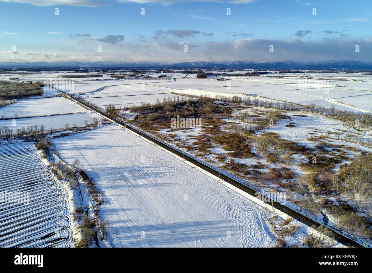 Aerial view in winter, Tokachi, Hokkaido, Japan Stock Photo - Alamy