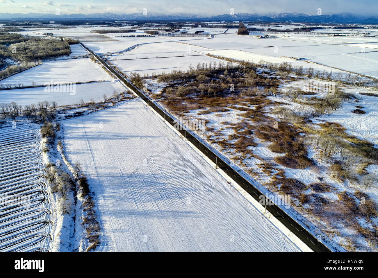 Aerial view in winter, Tokachi, Hokkaido, Japan Stock Photo - Alamy