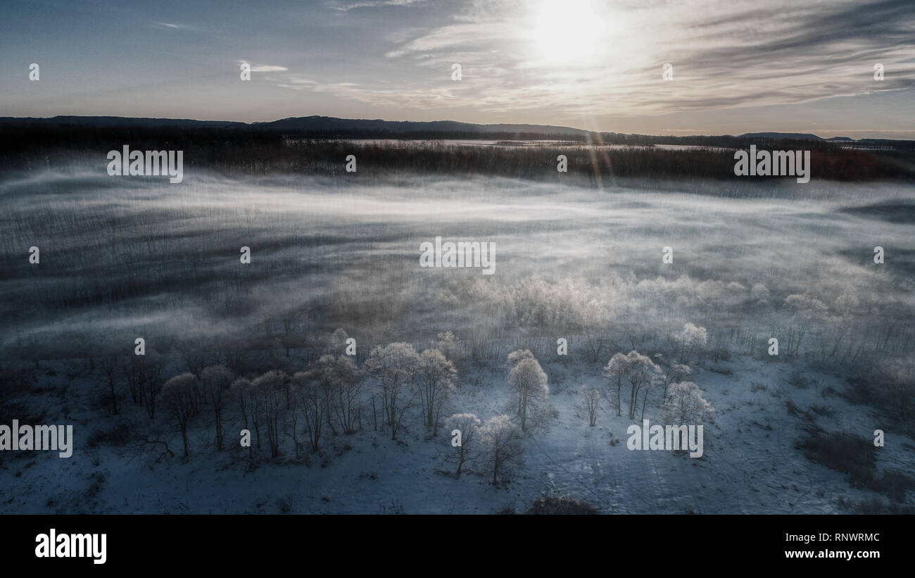 Aerial Photography of Steam Fog Stock Photo - Alamy