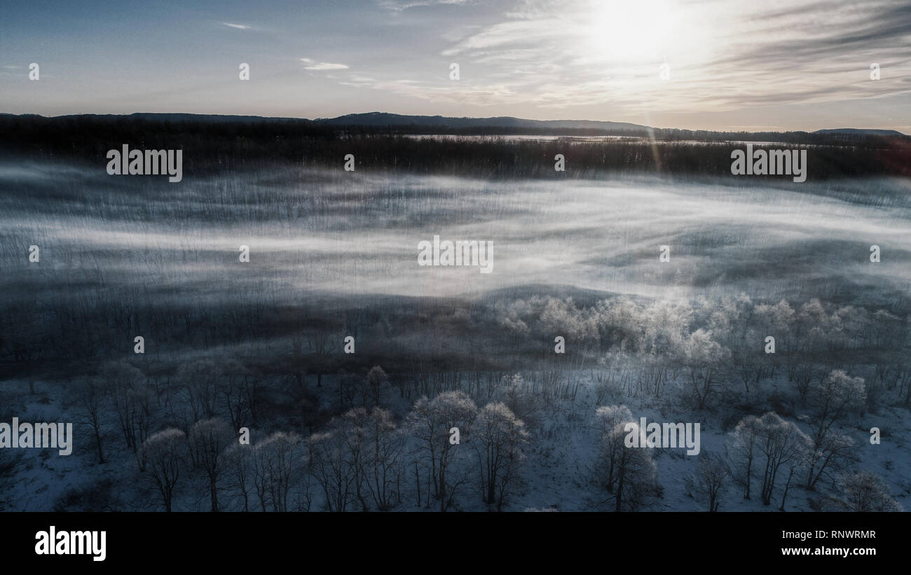 Aerial Photography of Steam Fog Stock Photo - Alamy