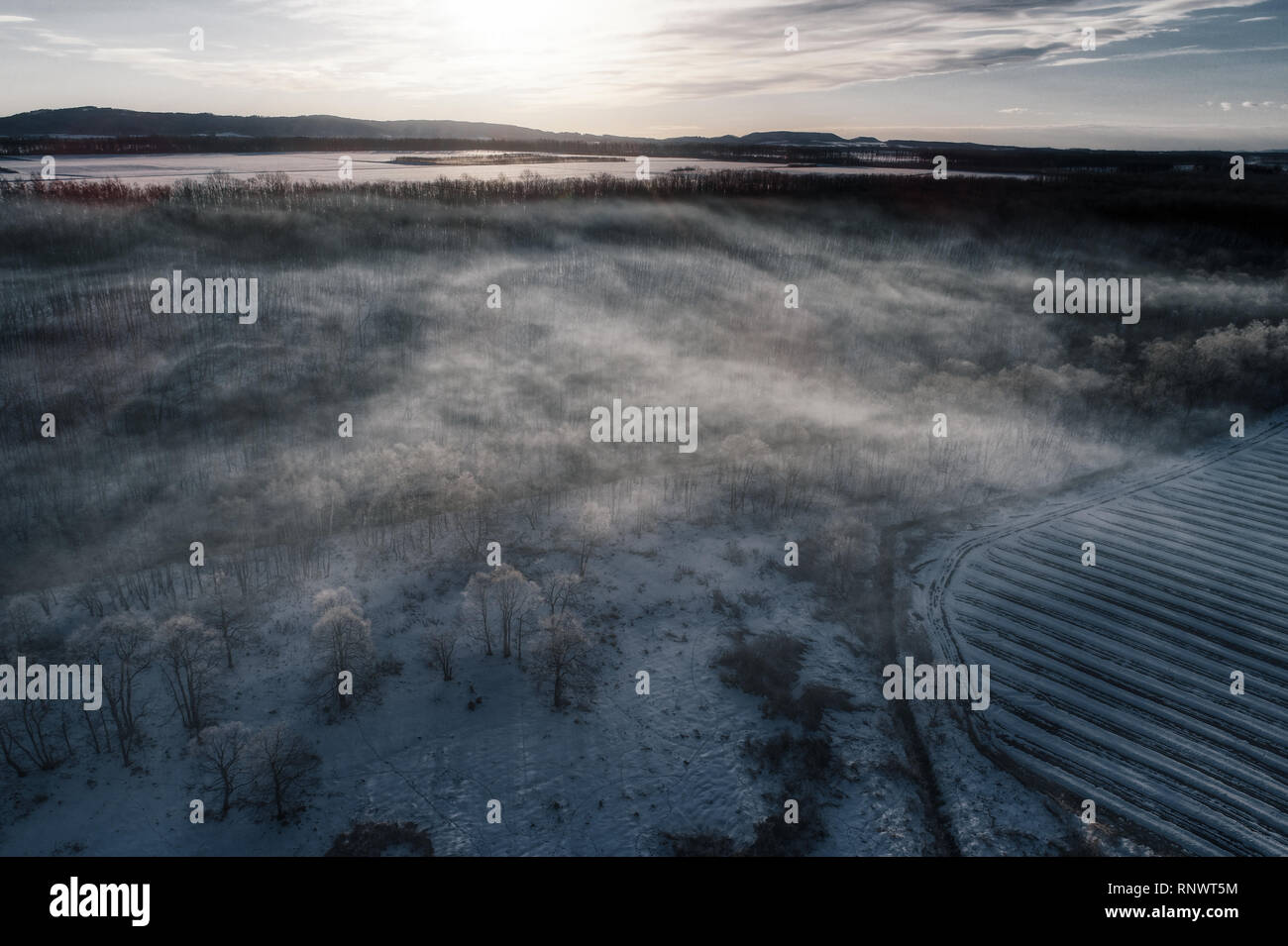 Aerial Photography of Steam Fog Stock Photo - Alamy