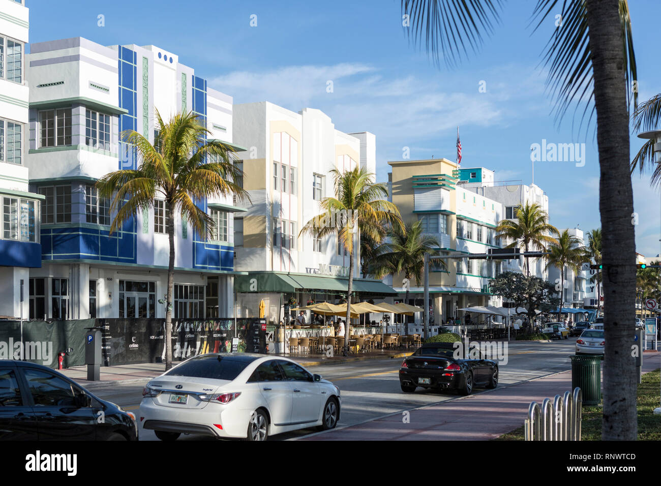 A few of the Art Deco buildings line the road looking north along Ocean ...