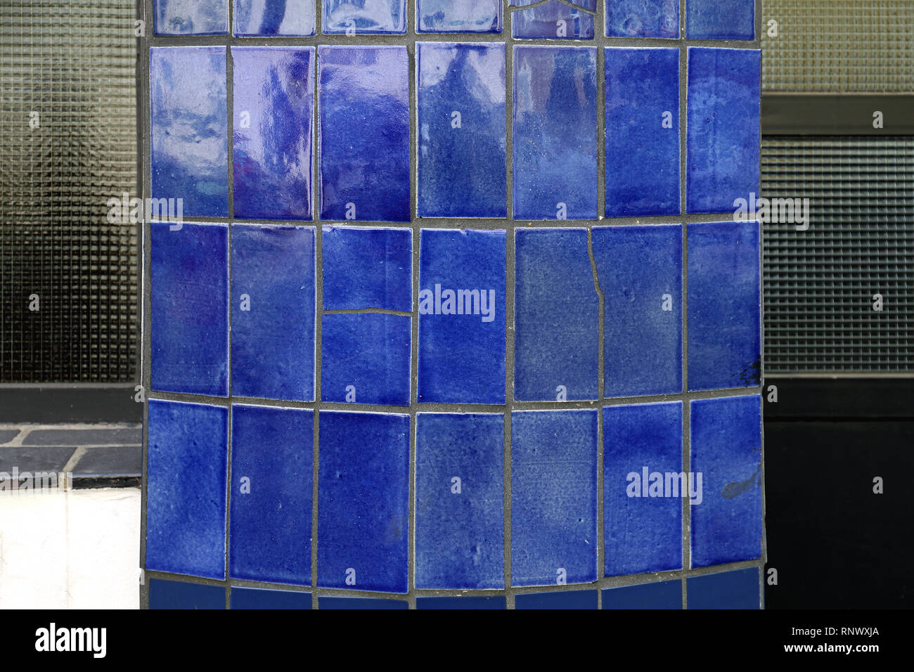 Ceramic Blue Tiles Wall Building Column Background Stock Photo - Alamy
