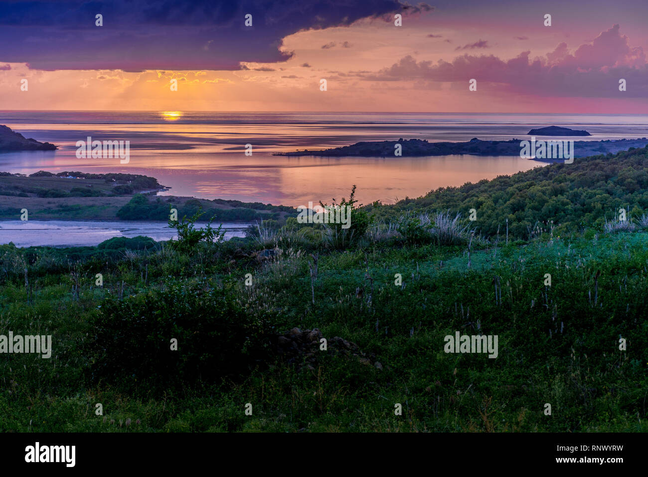 Beautiful sunset on Camp Pintade village in the West of Rodrigues ...