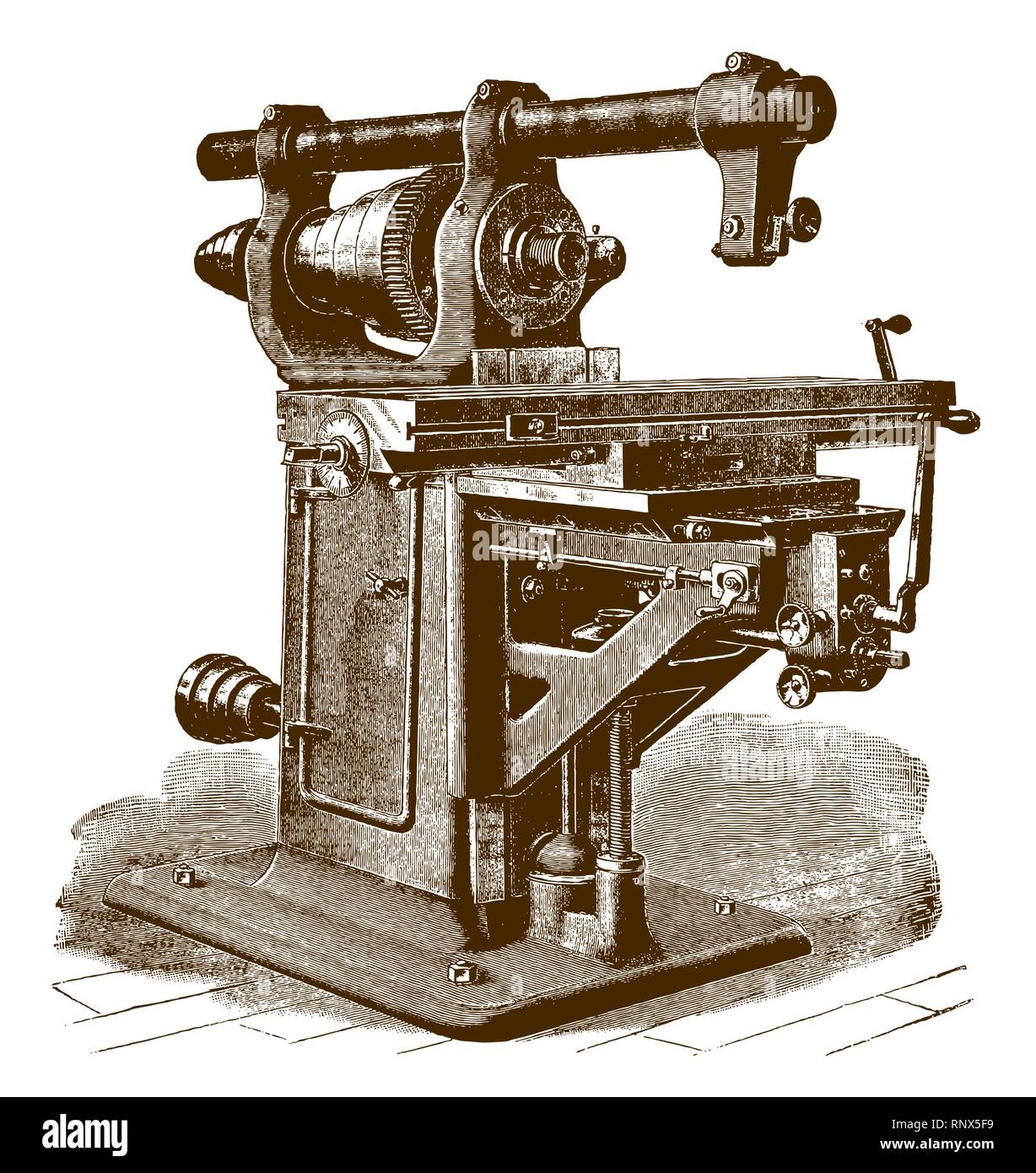 Historic universal milling machine (after an etching or engraving from ...