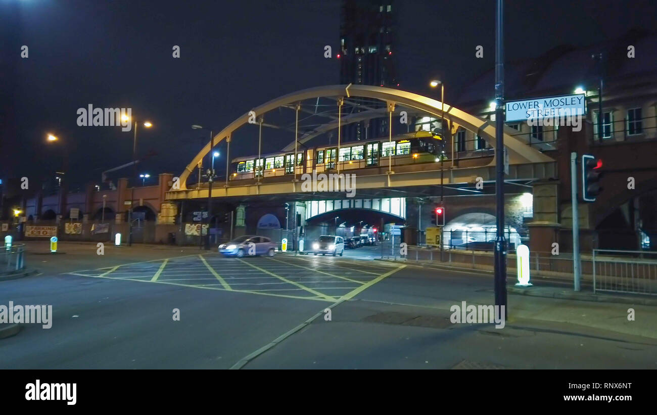 Manchester street view by night - MANCHESTER / ENGLAND - JANUARY 1 ...