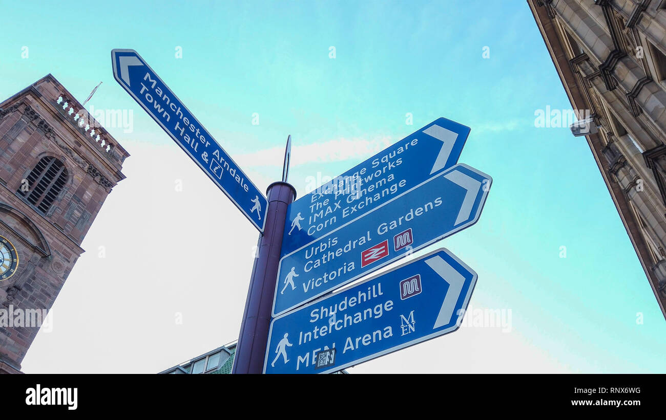 Direction signs in the city of Manchester - MANCHESTER / ENGLAND ...