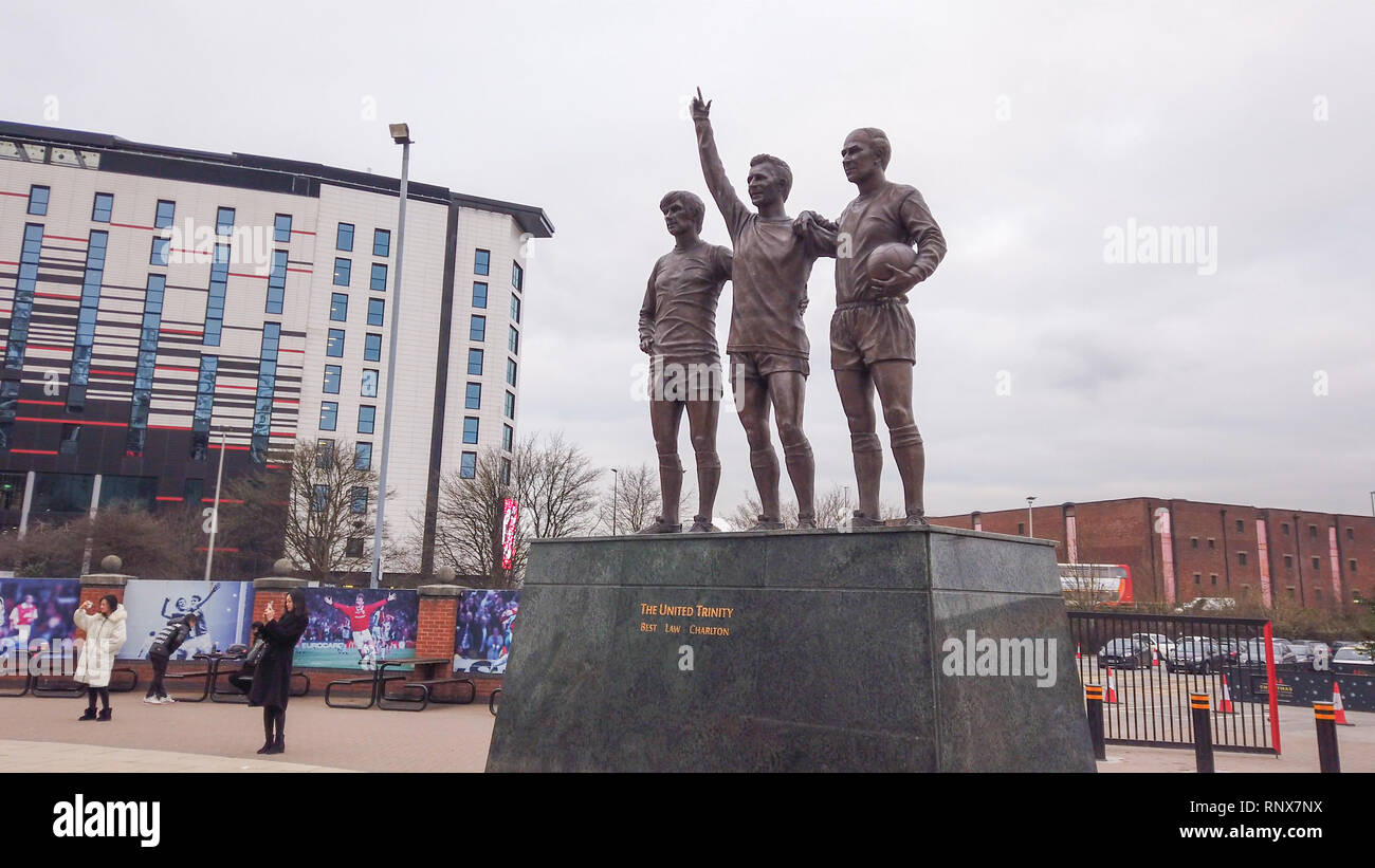 United Trinity statue at Manchester United Football Ground in Old ...